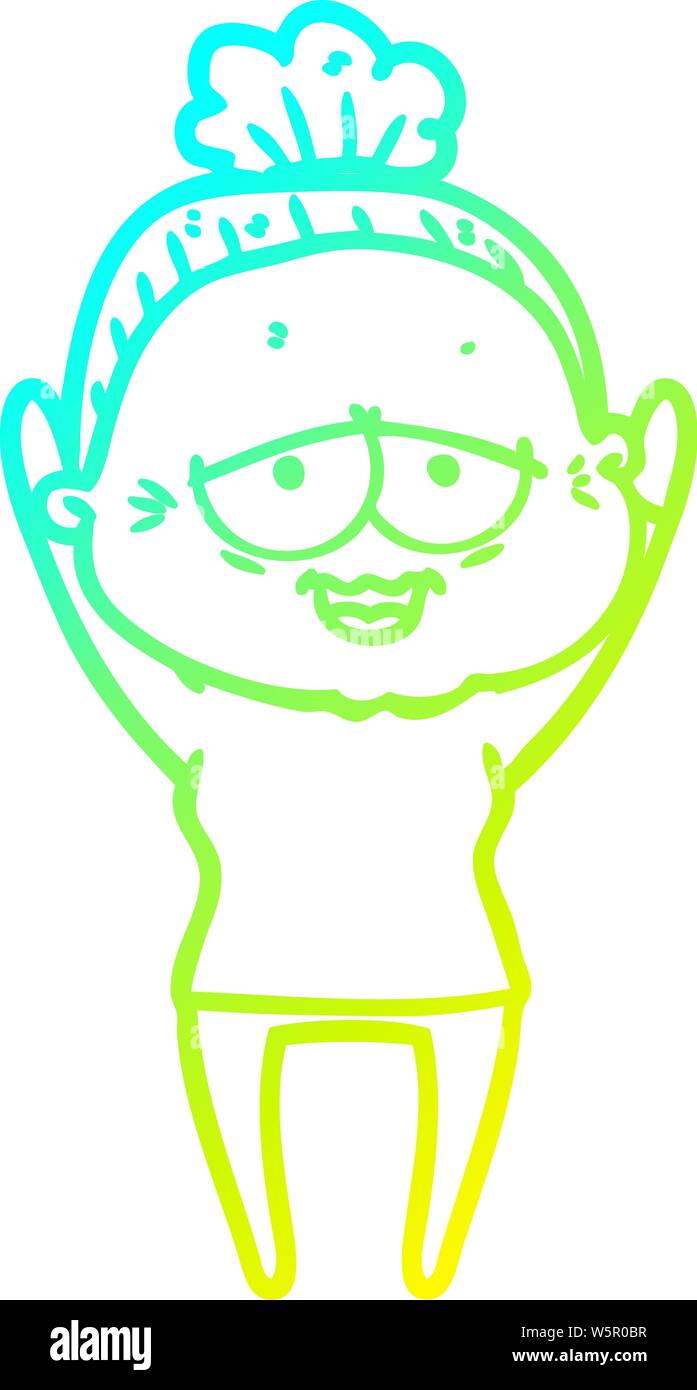 cold gradient line drawing of a cartoon happy old lady Stock Vector ...