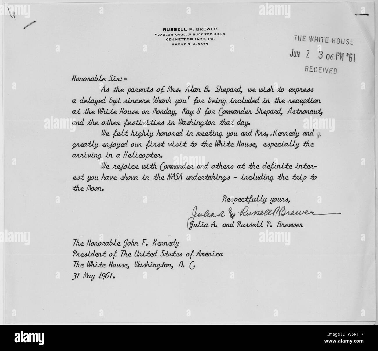 Letter to President Kennedy from Alan Shepard's parents. June 12, 1961 ...