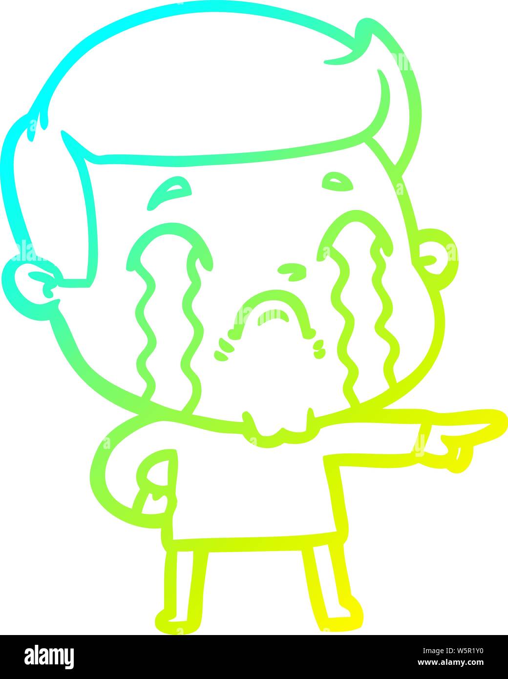 cold gradient line drawing of a cartoon man crying Stock Vector Image ...