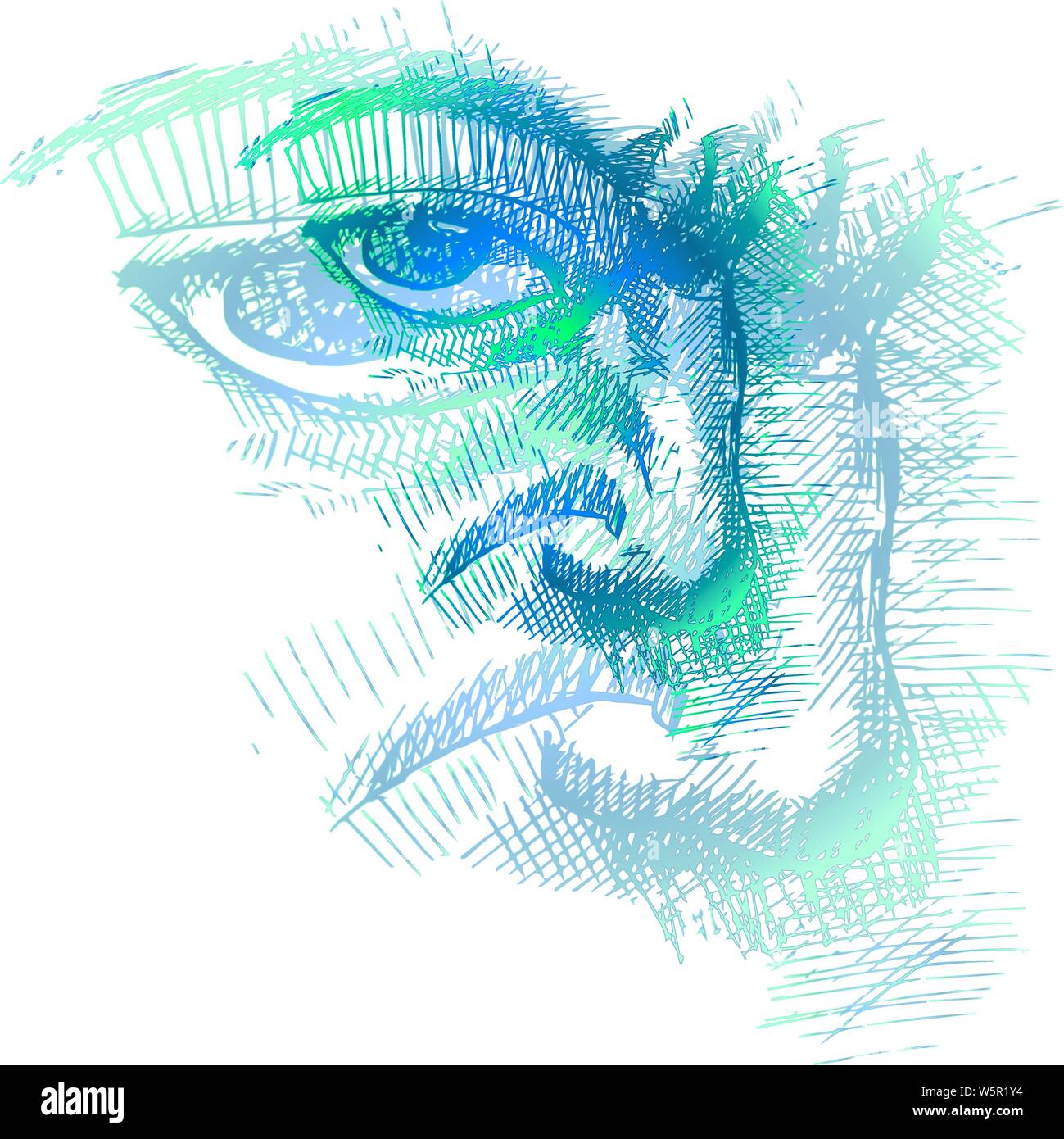 Neon illustration of eye, nose, frowning eyebrow technique Stock Vector ...