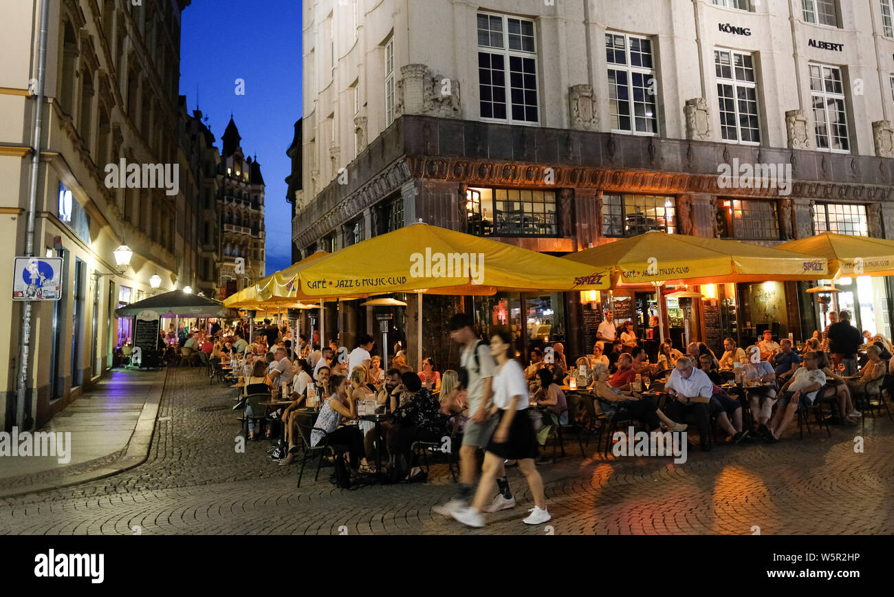 Leipzig, Germany. 25th July, 2019. The tables in the cafes, restaurants ...
