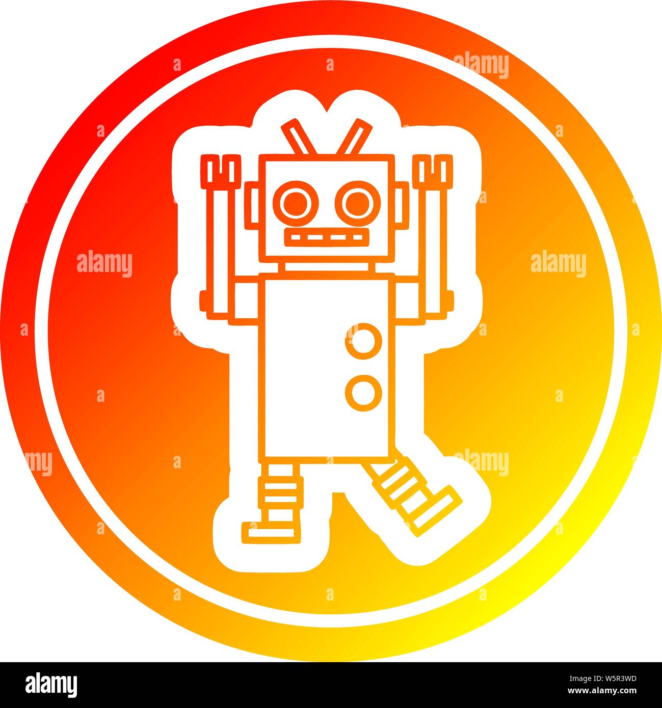 dancing robot circular icon with warm gradient finish Stock Vector ...