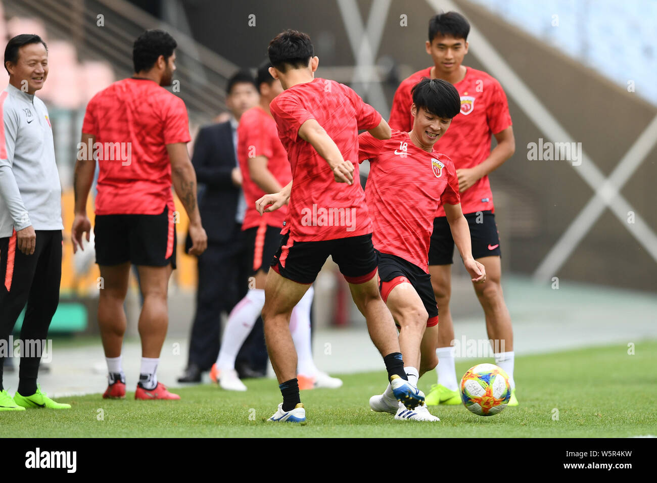 Players of China's Shanghai SIPG F.C. take part in a training session ...