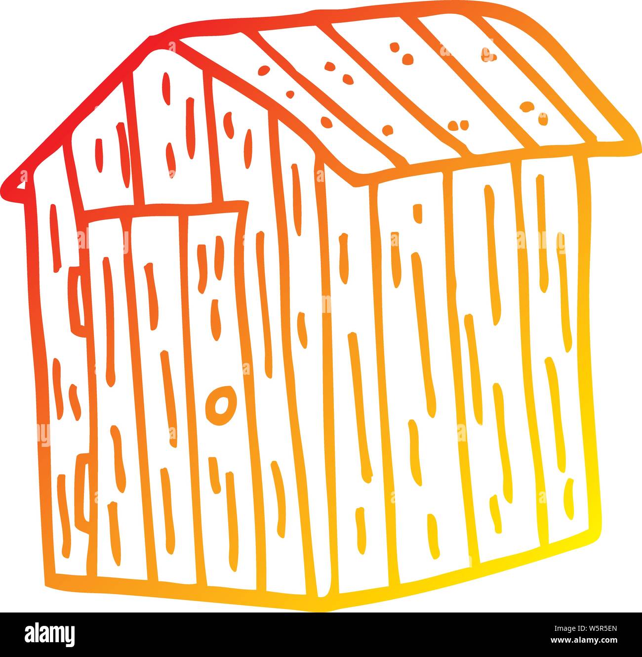warm gradient line drawing of a cartoon wooden shed Stock Vector Image ...