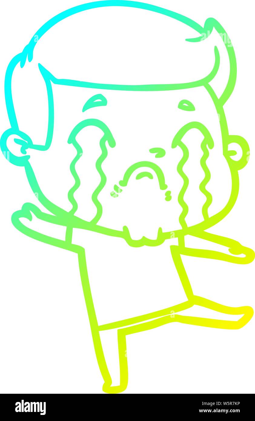cold gradient line drawing of a cartoon man crying Stock Vector Image ...