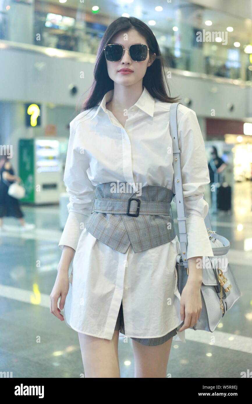 Chinese model He Sui arrives at the Beijing Capital International ...