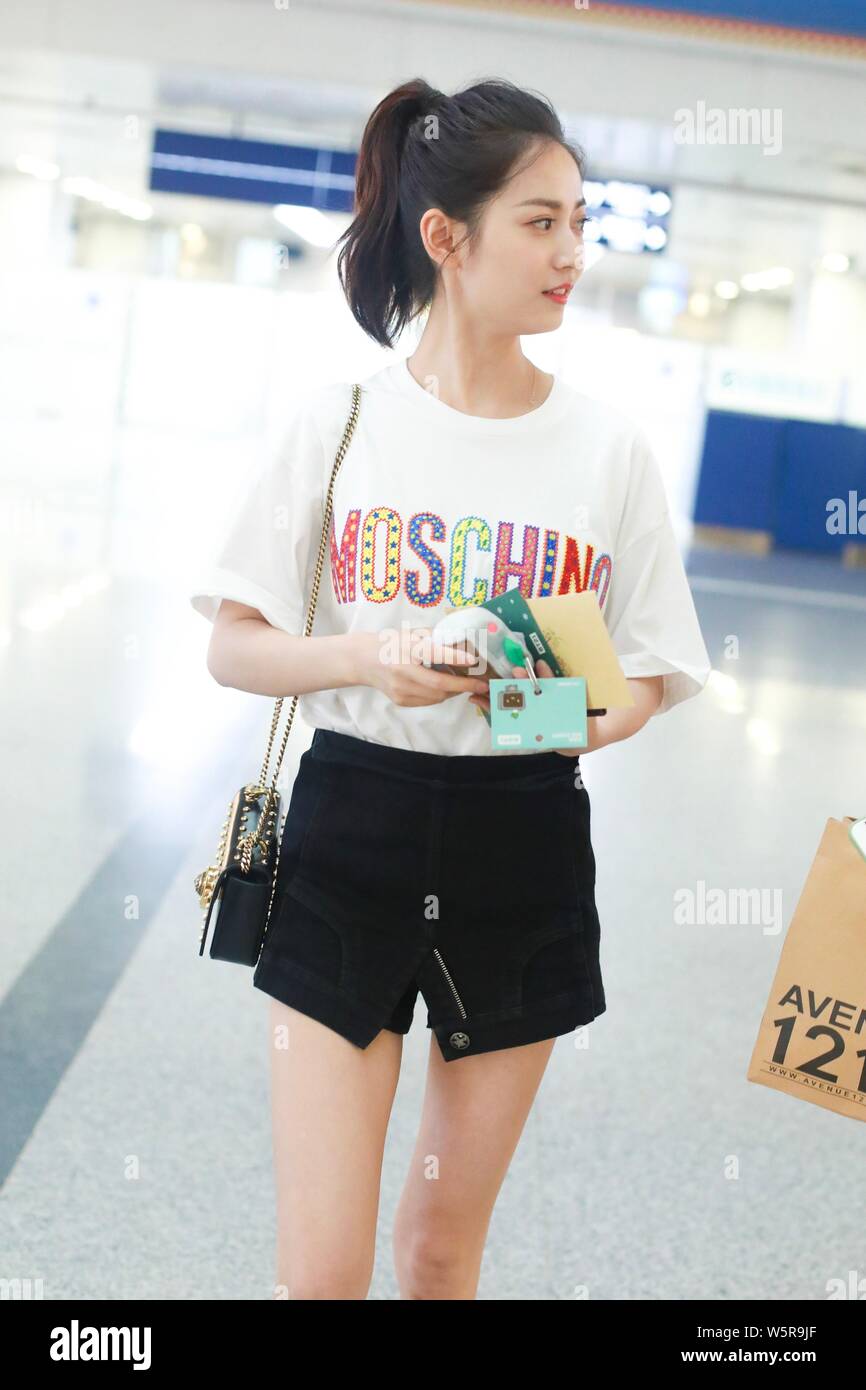 Chinese actress Yukee Chen or Chen Yuqi arrives at the Beijing Capital International Airport ...
