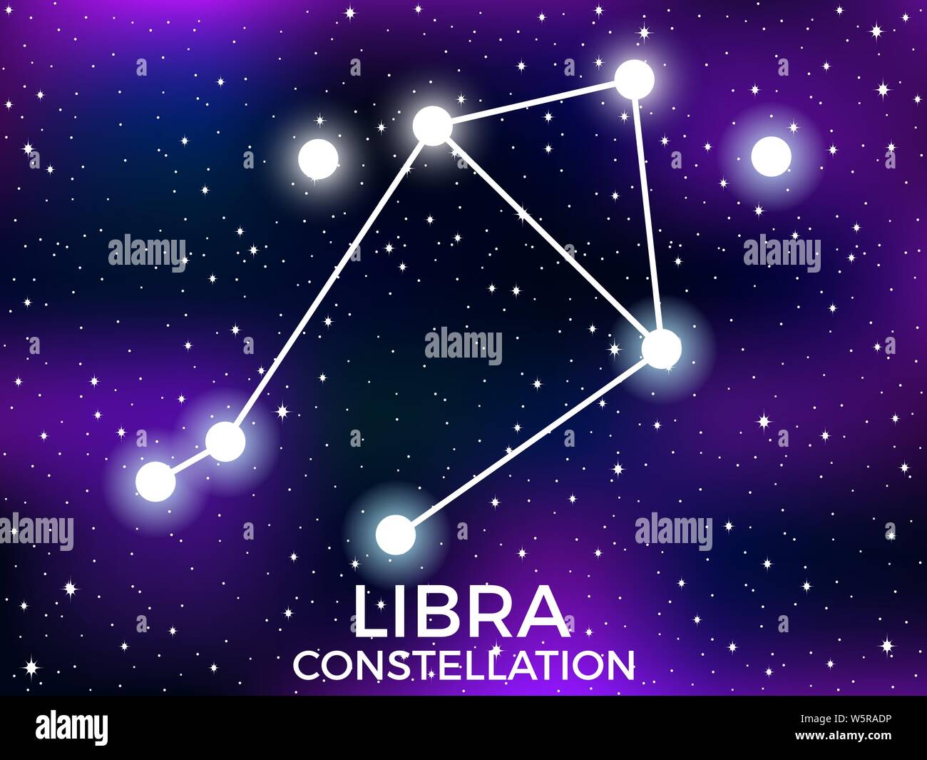 Libra constellation. Starry night sky. Cluster of stars and galaxies. Deep space. Vector ...