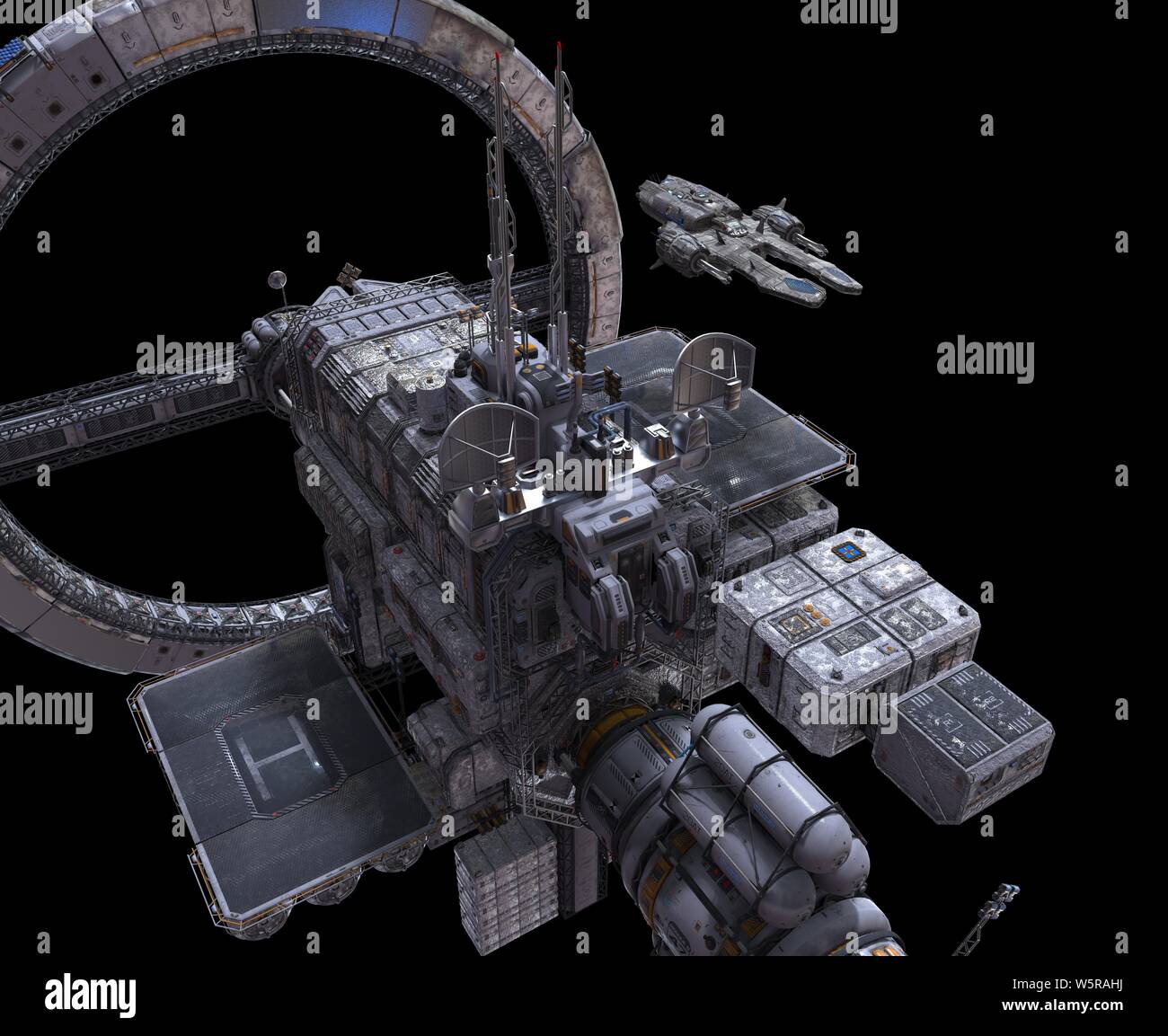 3D Illustration Future Space Station Isolated on White Background Stock ...