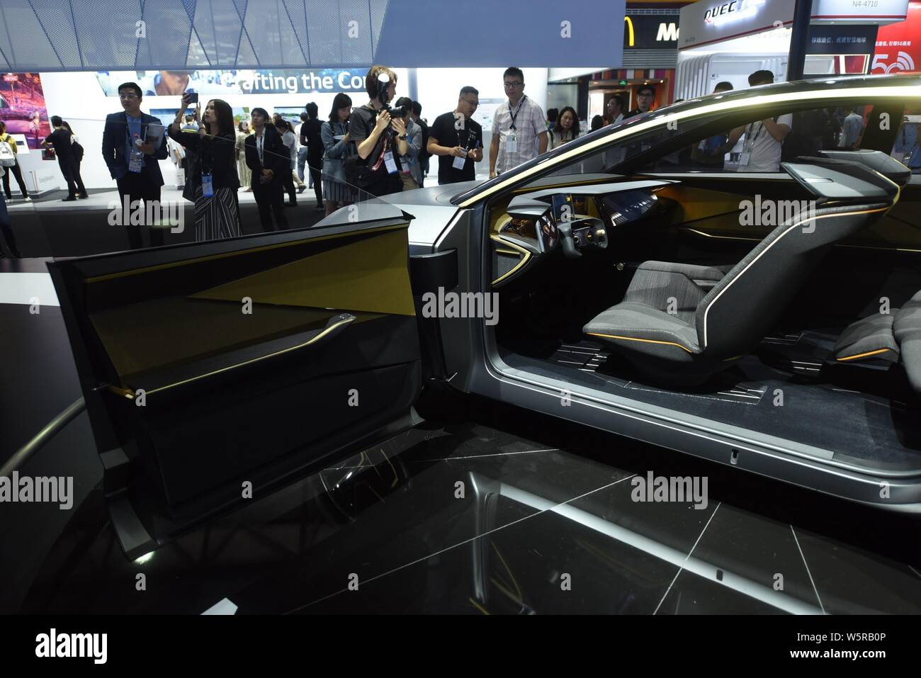 An all-wheel-drive IMs concept car is displayed at the stand of Nissan ...
