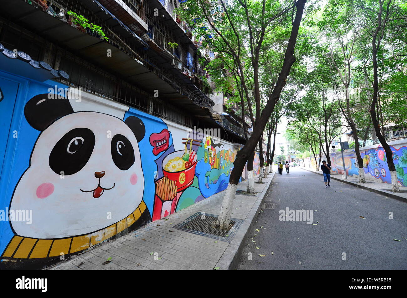 Colorful wall paintings feature giant pandas in an alley in Chengdu ...