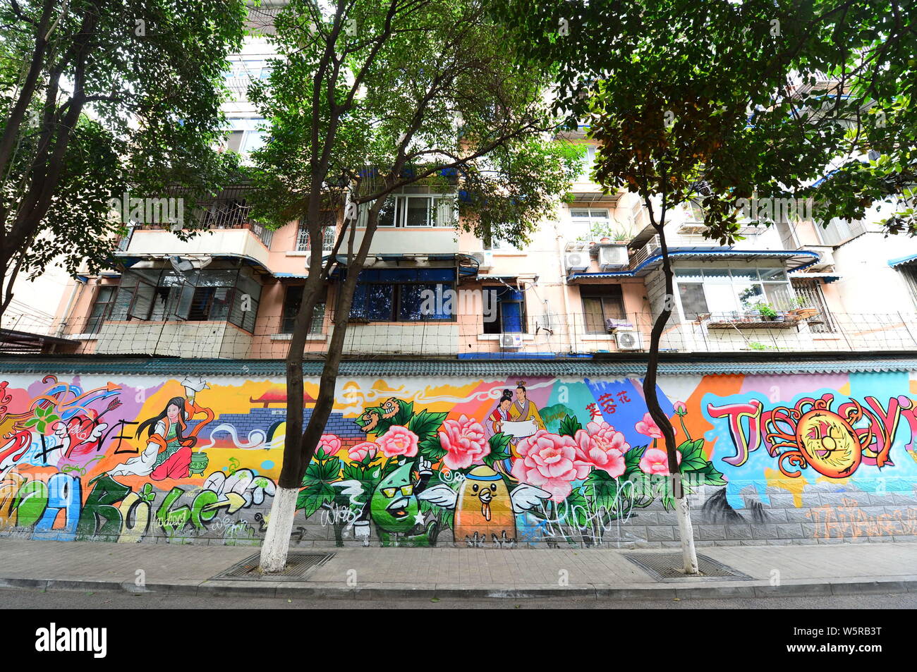 Colorful wall paintings feature giant pandas in an alley in Chengdu ...