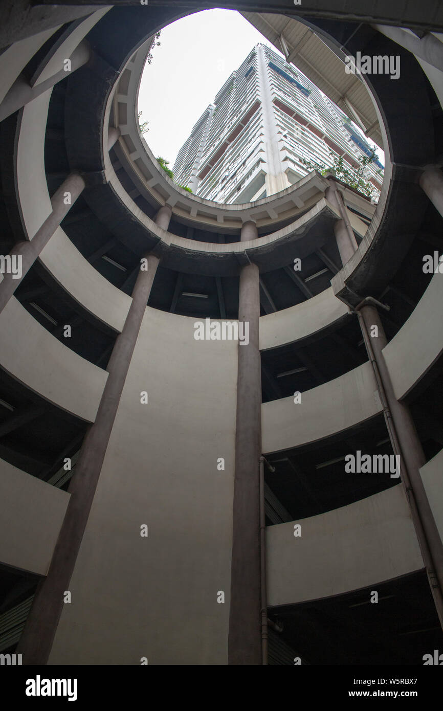View of the six-story spiral parking lot at a residential area in ...
