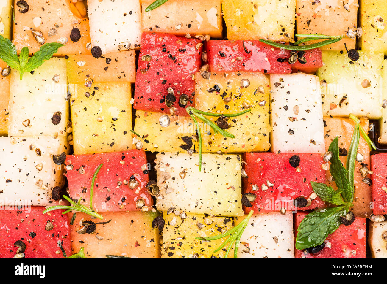 Creative Party Food, Melon and Watermelon Cubes with HErbs and Spices ...
