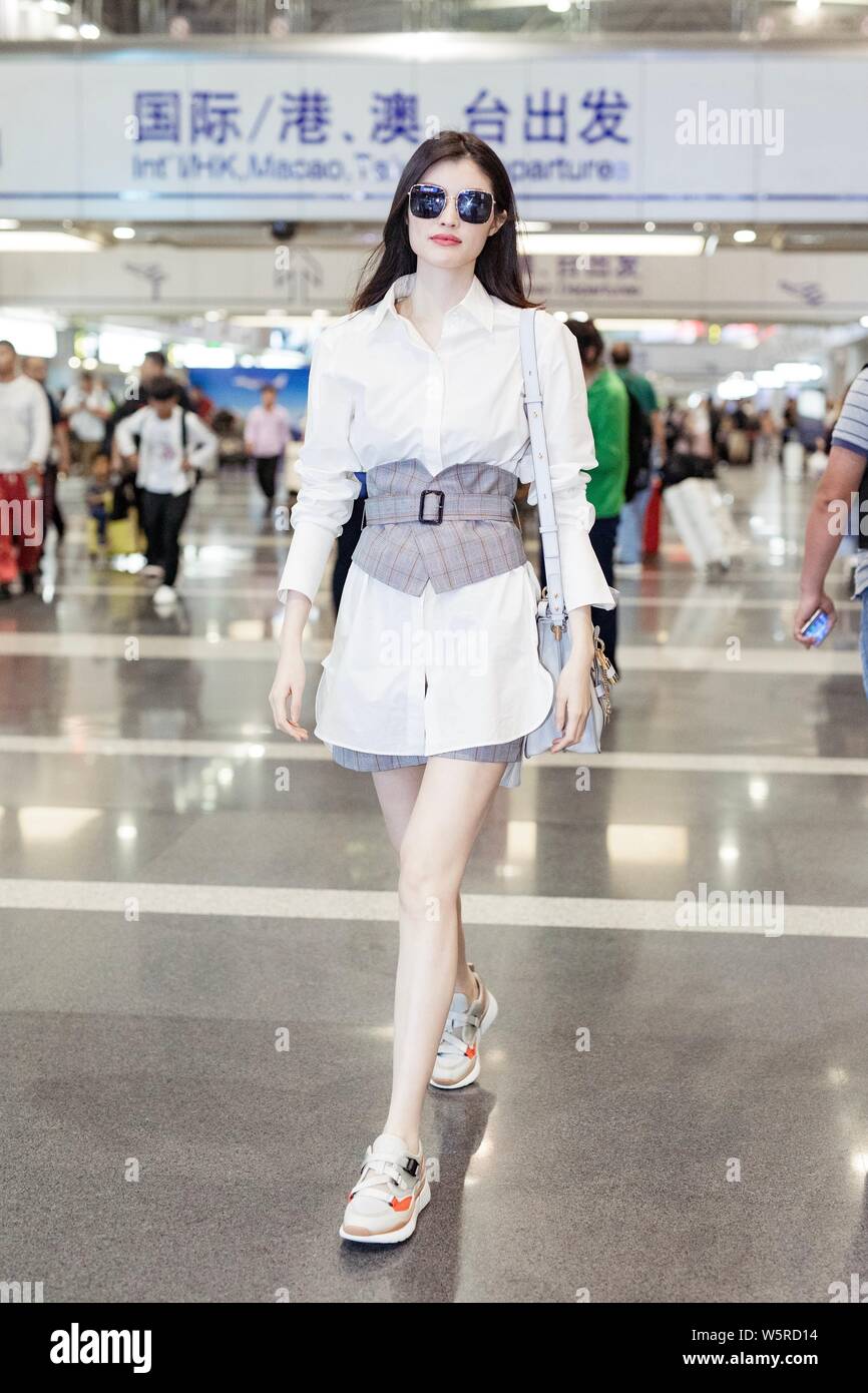 Chinese model He Sui arrives at the Beijing Capital International ...