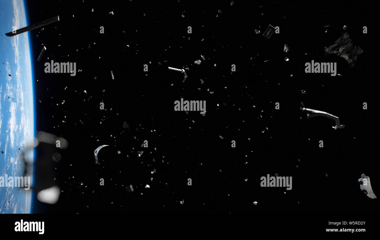 space debris in Earth orbit, dangerous objects orbiting around the blue ...