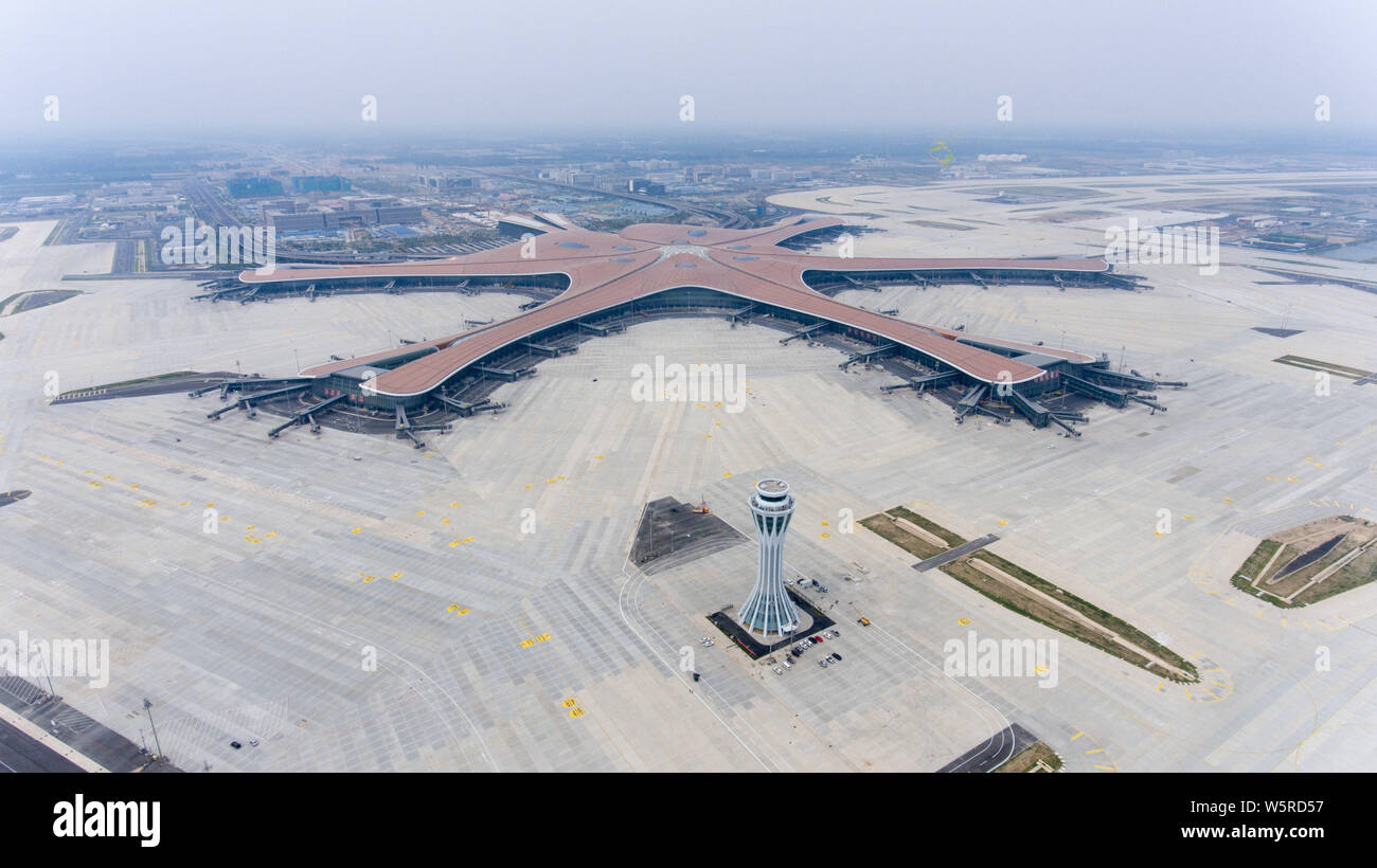 Aerial view of the air traffic control tower, known as the "Eye of ...