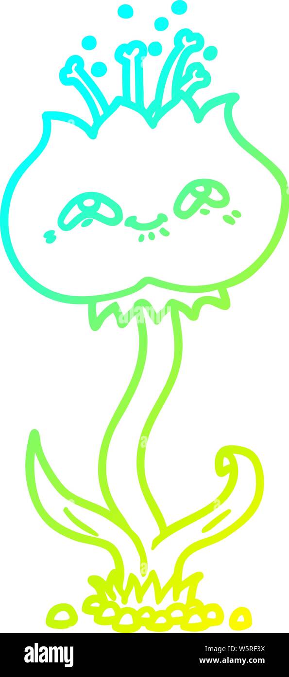 cold gradient line drawing of a cute cartoon flower Stock Vector Image ...