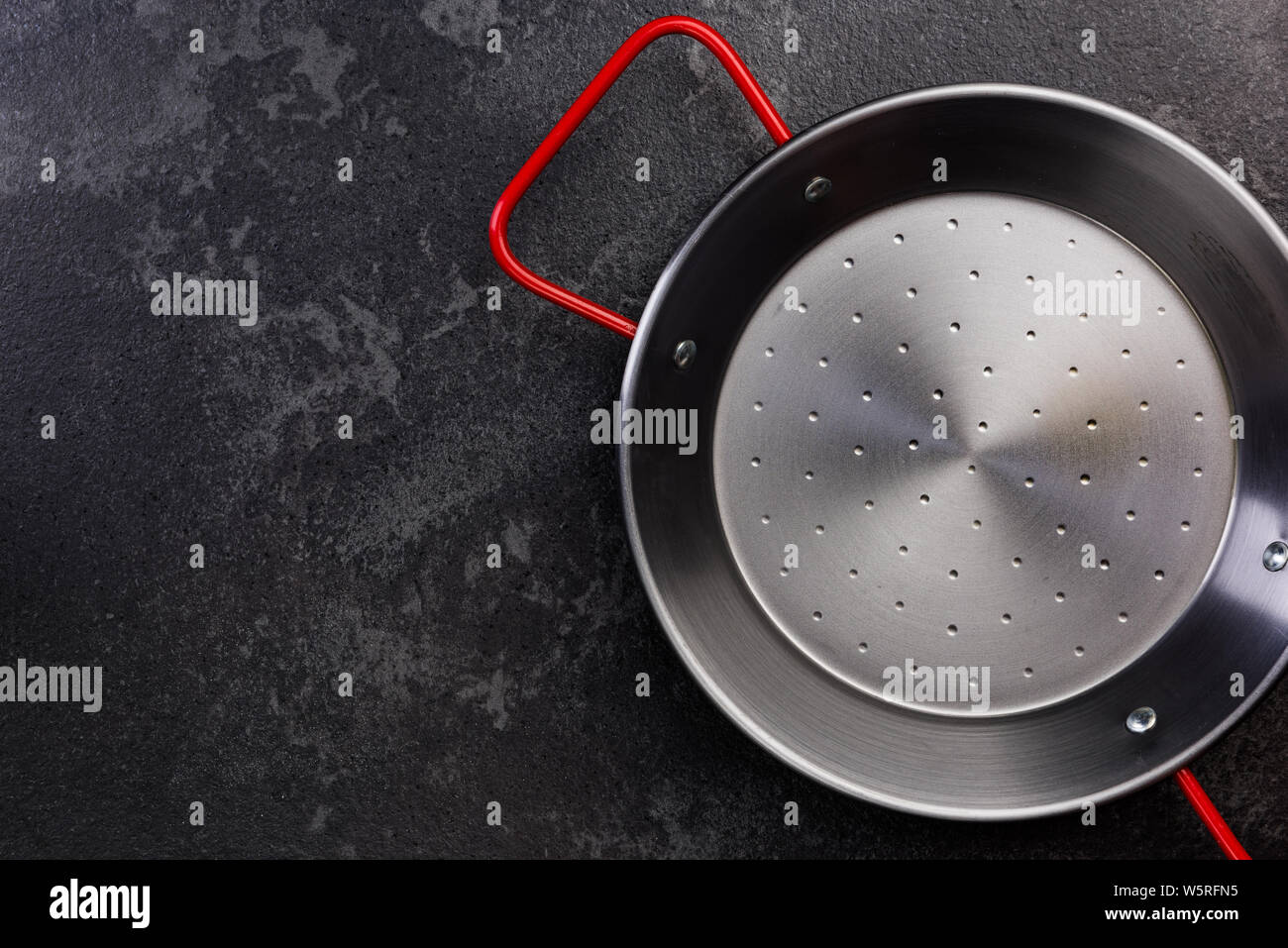 Steel Frying Pan, Top View, Dark Background with Copy Space Stock Photo ...