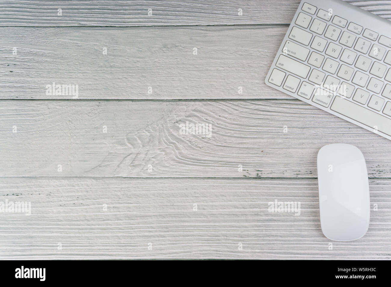 Flat lay, top view office table desk. Workspace with mouse and keyboard ...