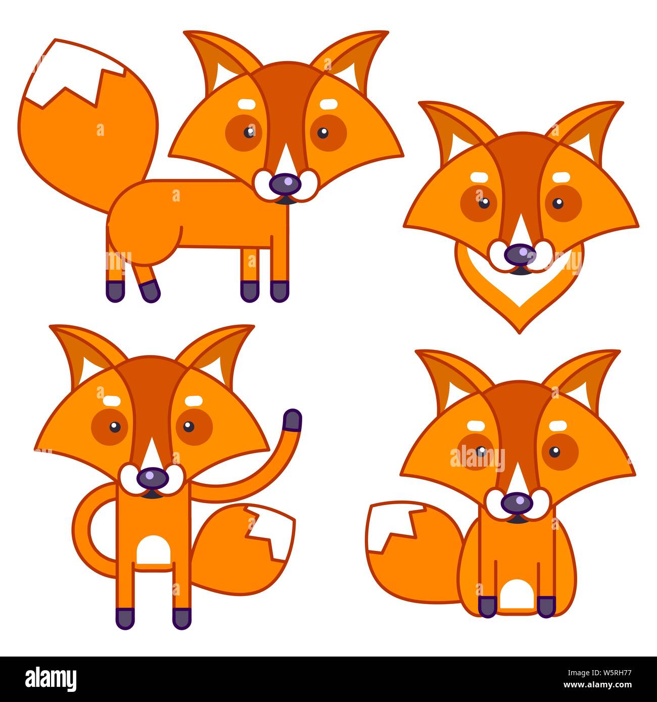 Vector Set Of Cartoon Funny Fox Isolated On White Background. Cute ...