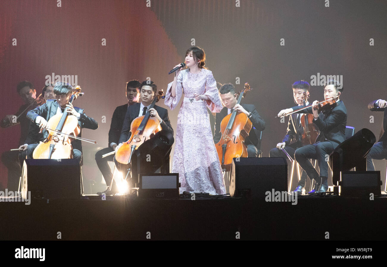 Taiwanese singer and actress Cyndi Wang performs during the 2019 HITO ...