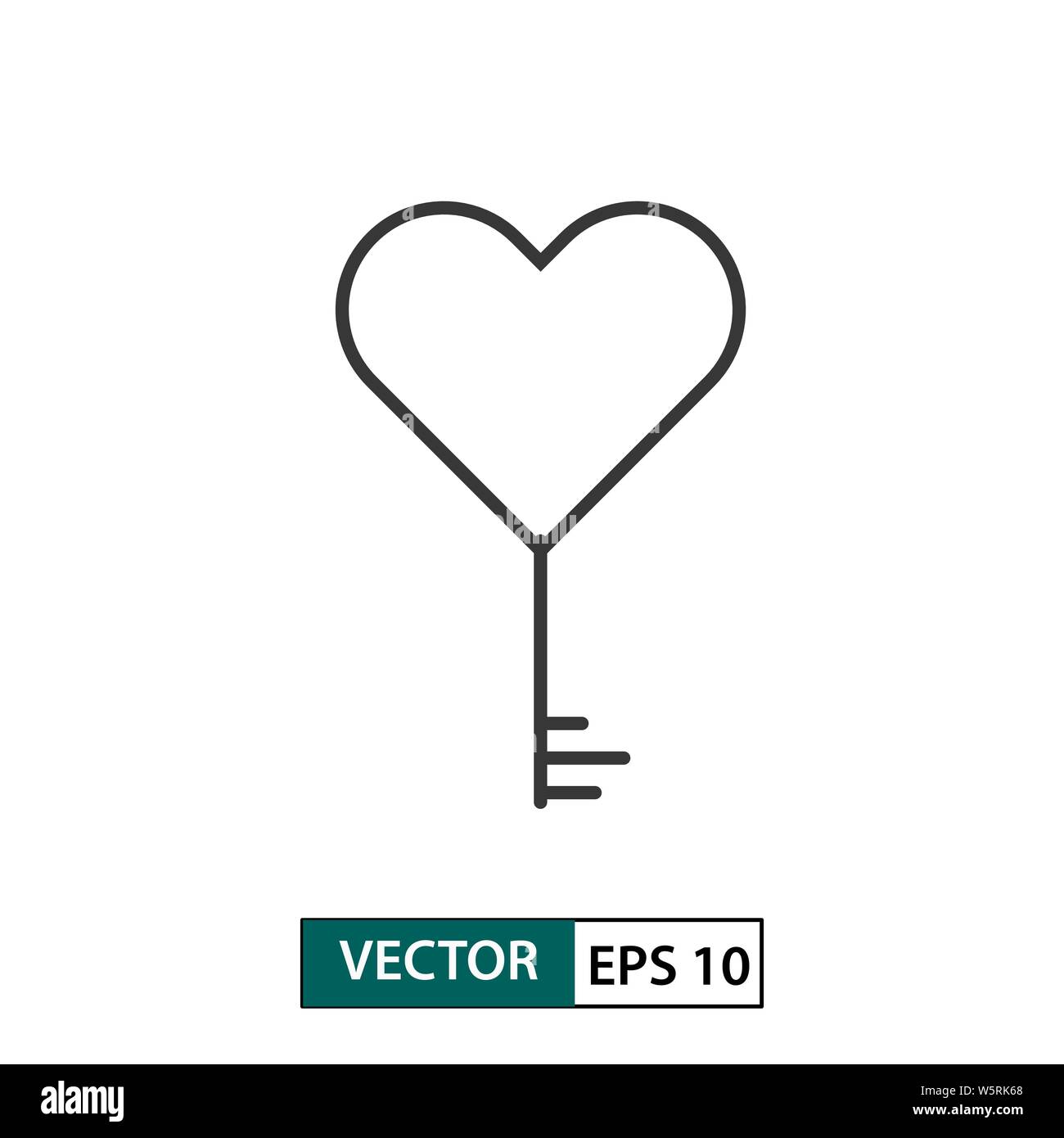 Heart and key icon. Outline style. Isolated on white background. Vector ...