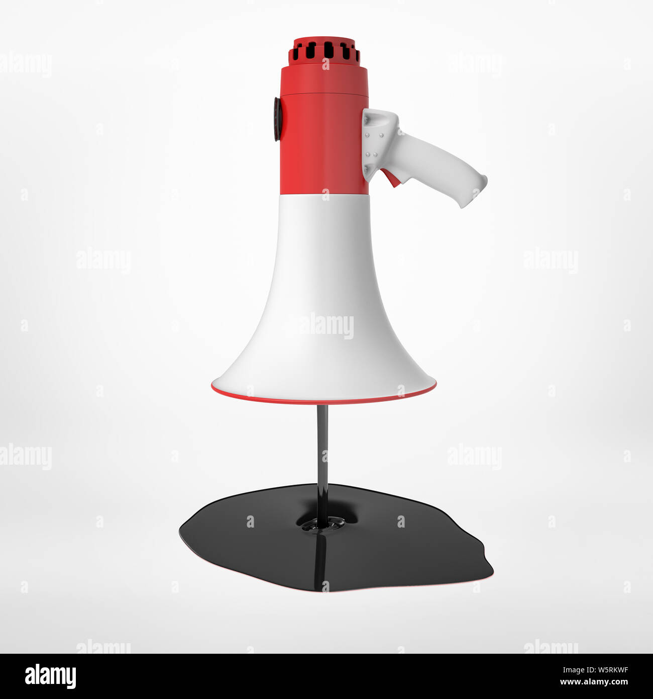 3d rendering of megaphone floating in air, its trumpet down, with black ...