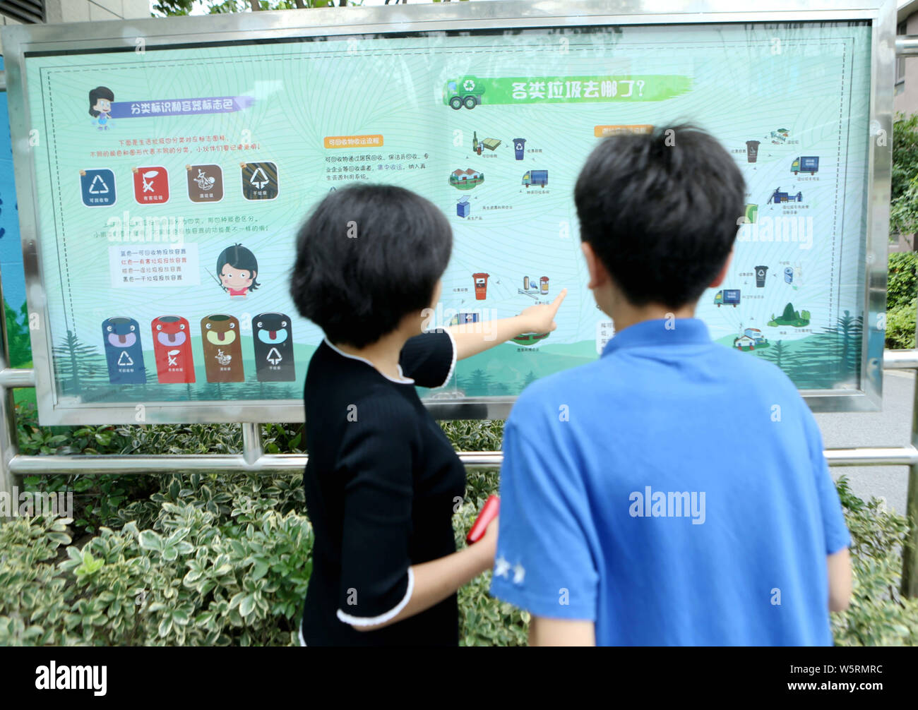 Local residents use QR code cards to open different bins to put their ...