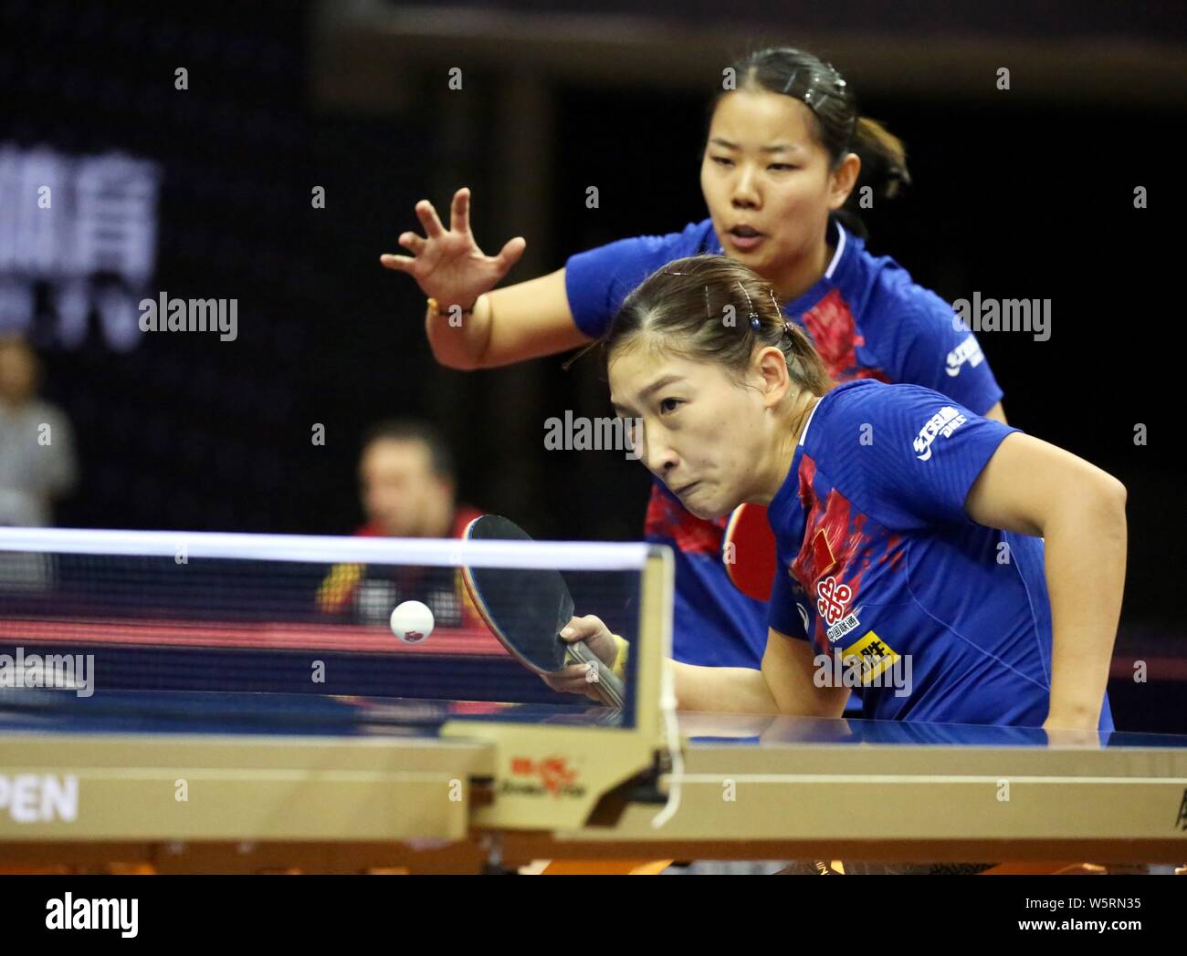 Gu Yuting and Liu Shiwen of China return a shot to Miyuu Kihara and Miyu Nagasaki of Japan in ...