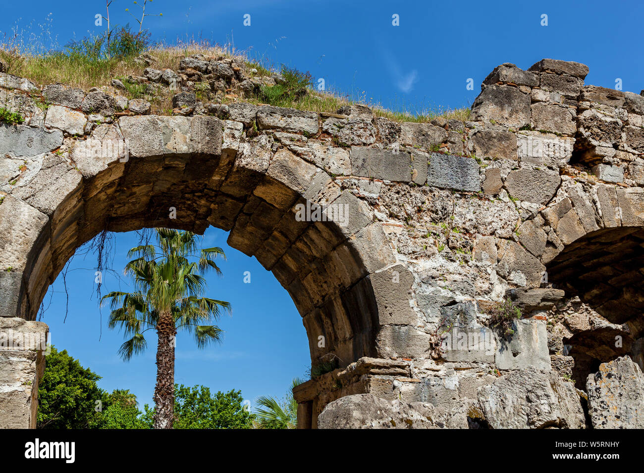 Old amphitheater from ancient times in the region of Antalya, Side ...