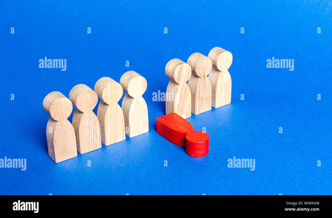 Red man figure falls out of the line of people. Moral and physical ...