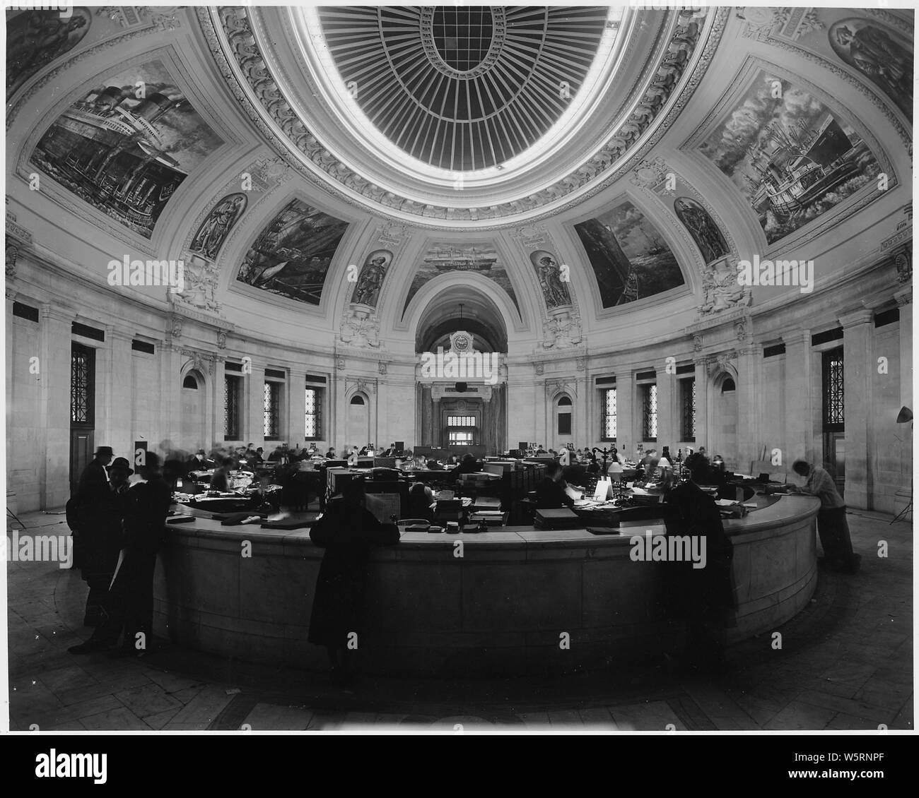 English: WPA mural frescos — by Reginald Marsh. Located in the rotunda ...