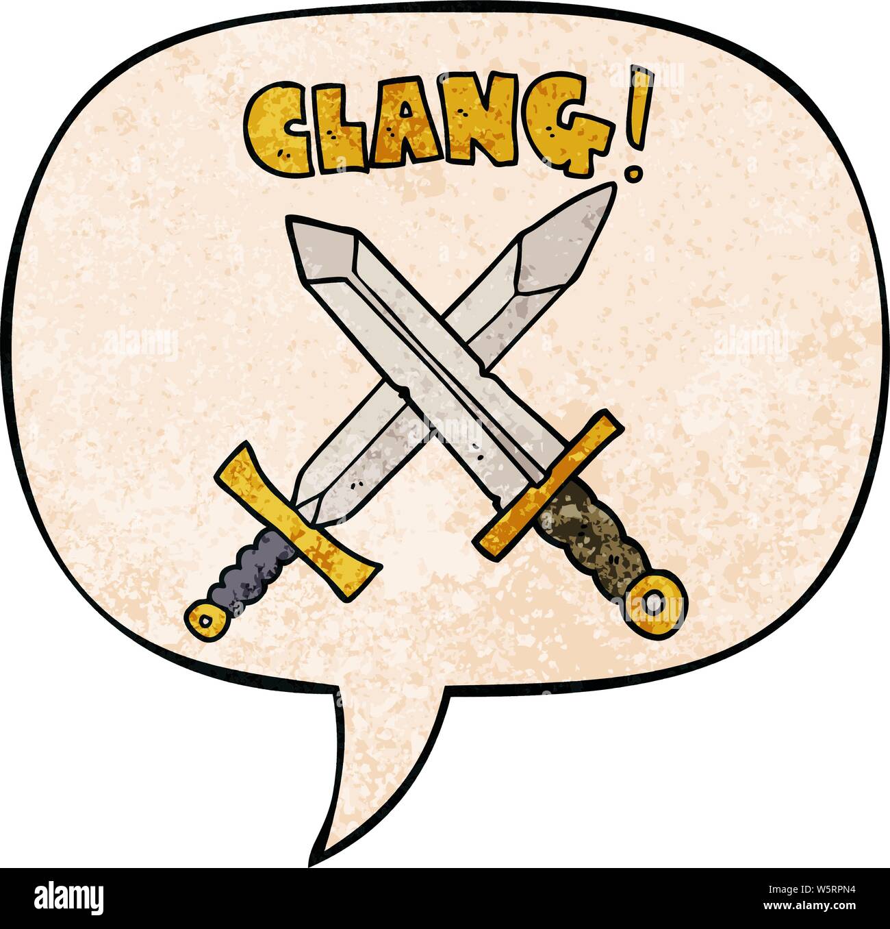 cartoon sword fight with speech bubble in retro texture style Stock ...