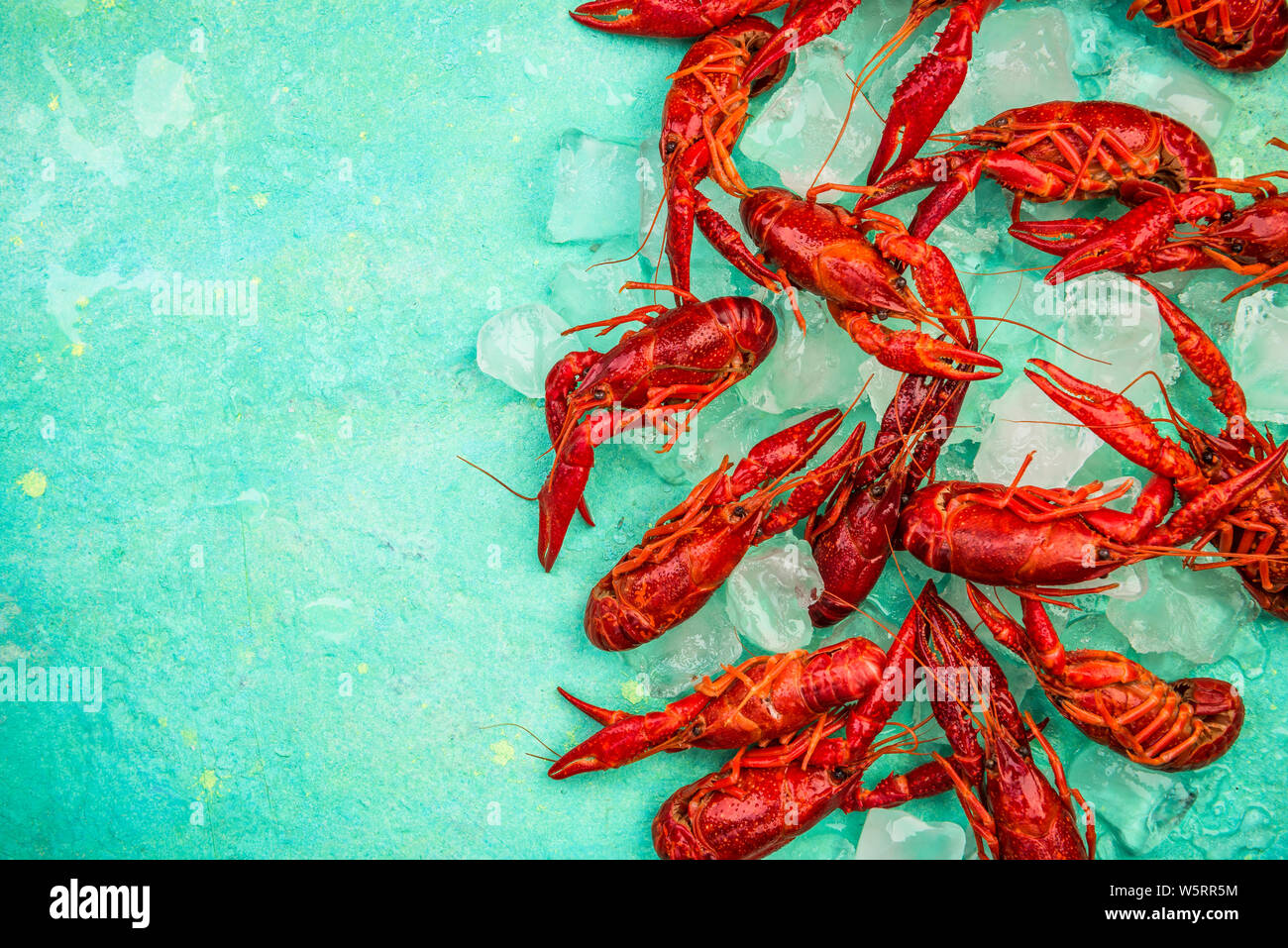 Fresh Red Crayfish over Ice, Top View, Vibrant Colors, Border ...
