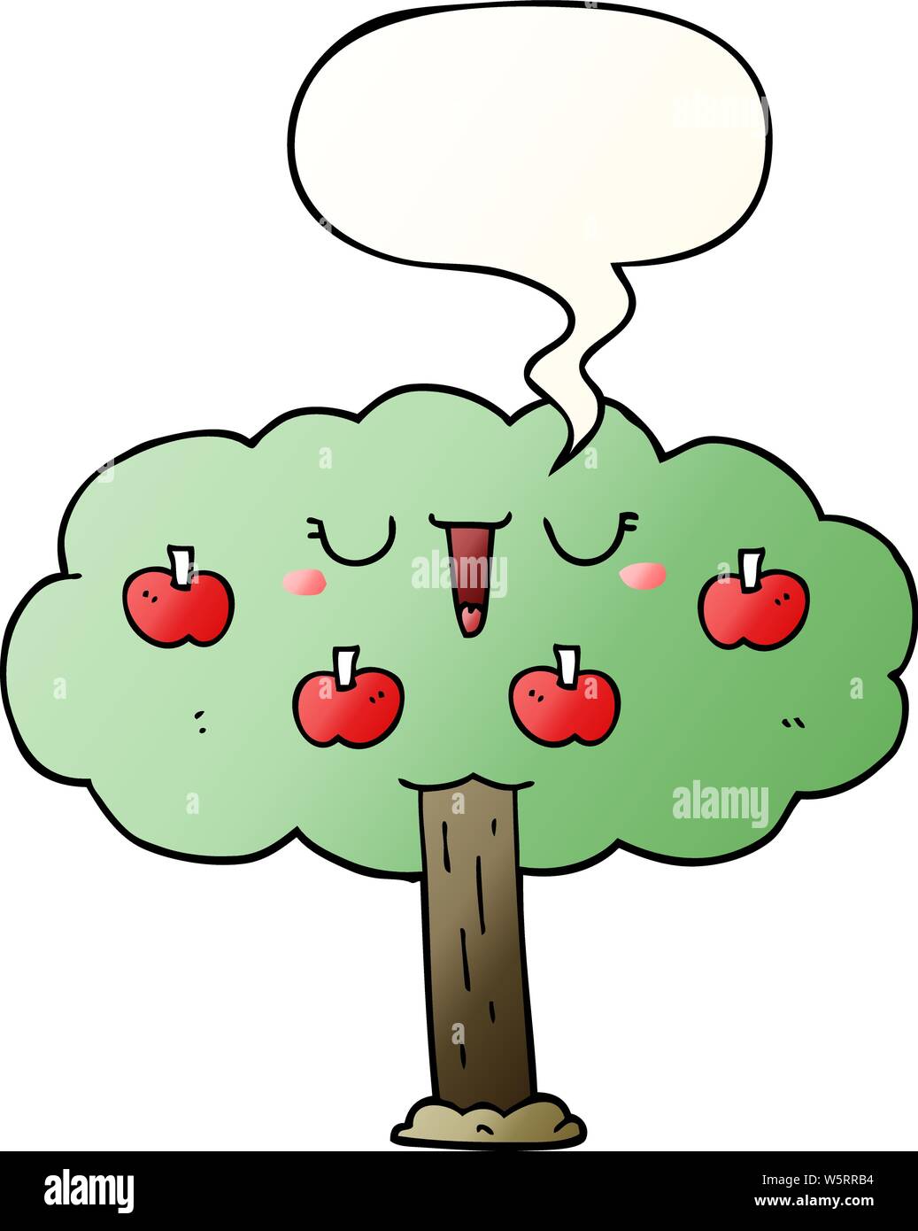 cartoon apple tree with speech bubble in smooth gradient style Stock ...