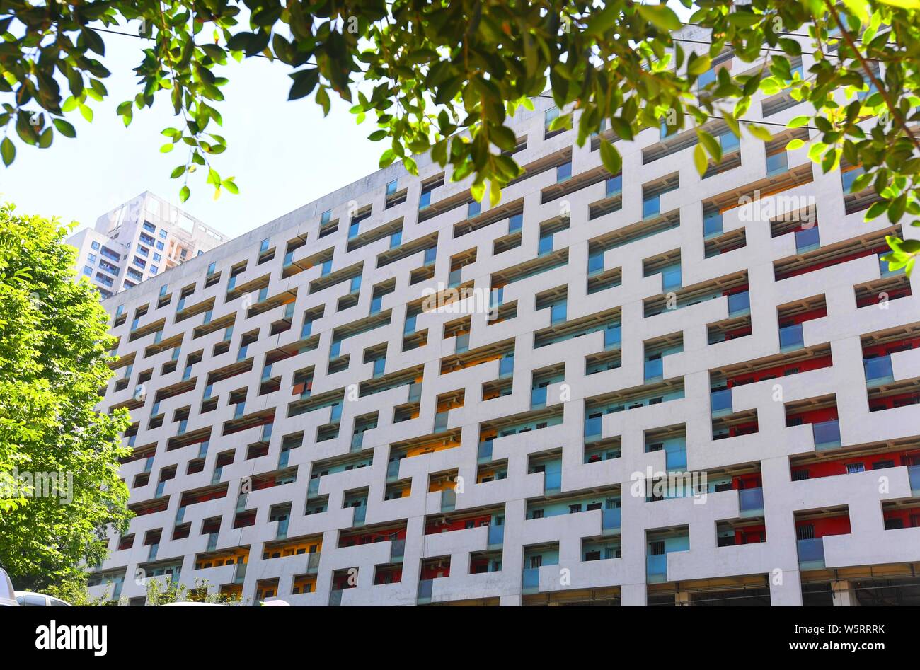 A colorful building features the shape of QR Code on its surface in ...