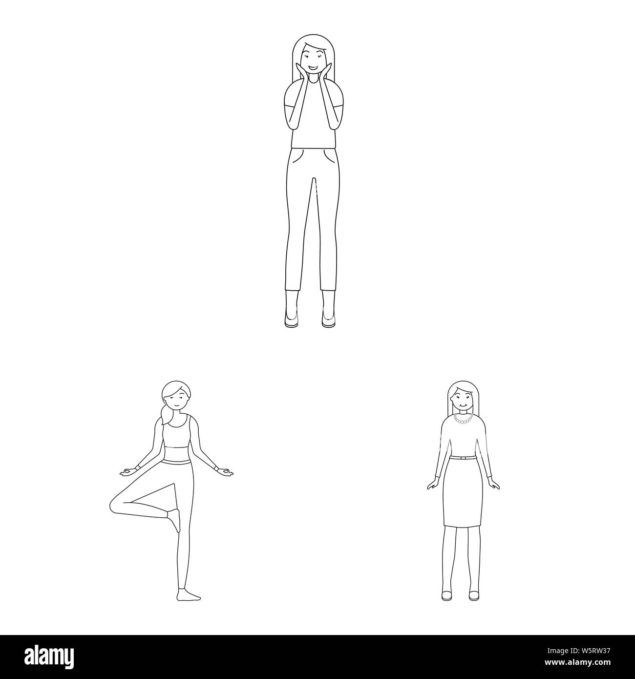 Isolated object of posture and mood sign. Set of posture and female ...