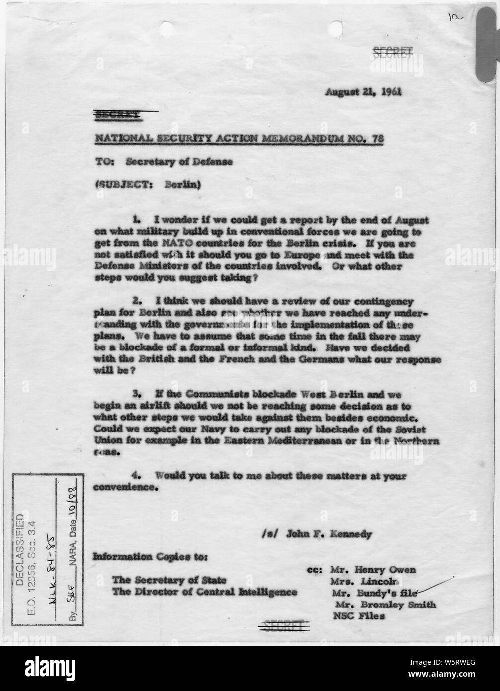 National Security Action Memorandum No. 78 Berlin; Scope and content ...