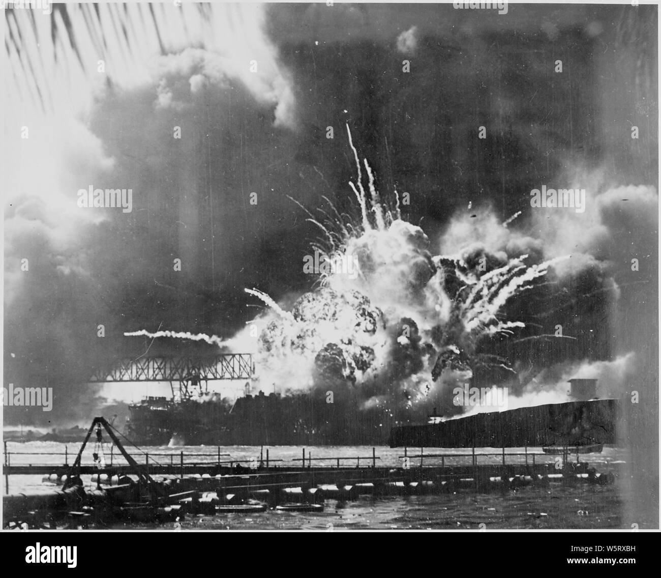 Naval photograph documenting the Japanese attack on Pearl Harbor ...