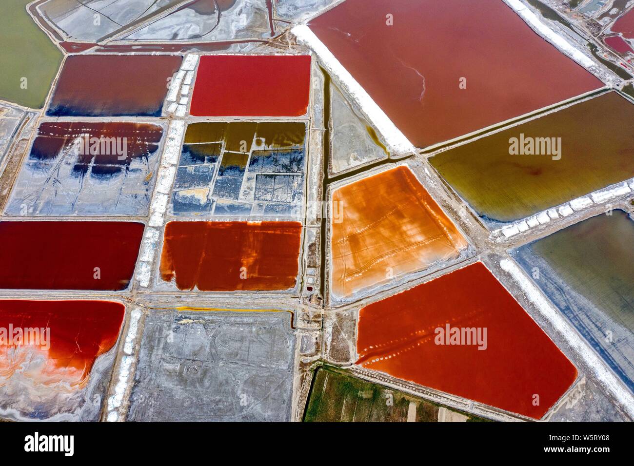 Aerial view of colorful Salt Lake of Yuncheng, world-famous inland salt ...