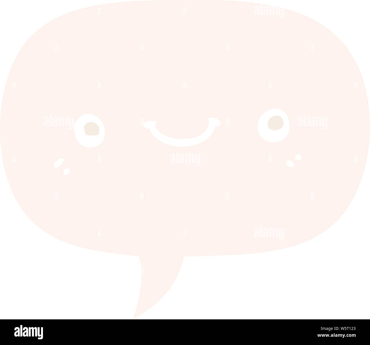 cartoon cute happy face with speech bubble in retro style Stock Vector ...