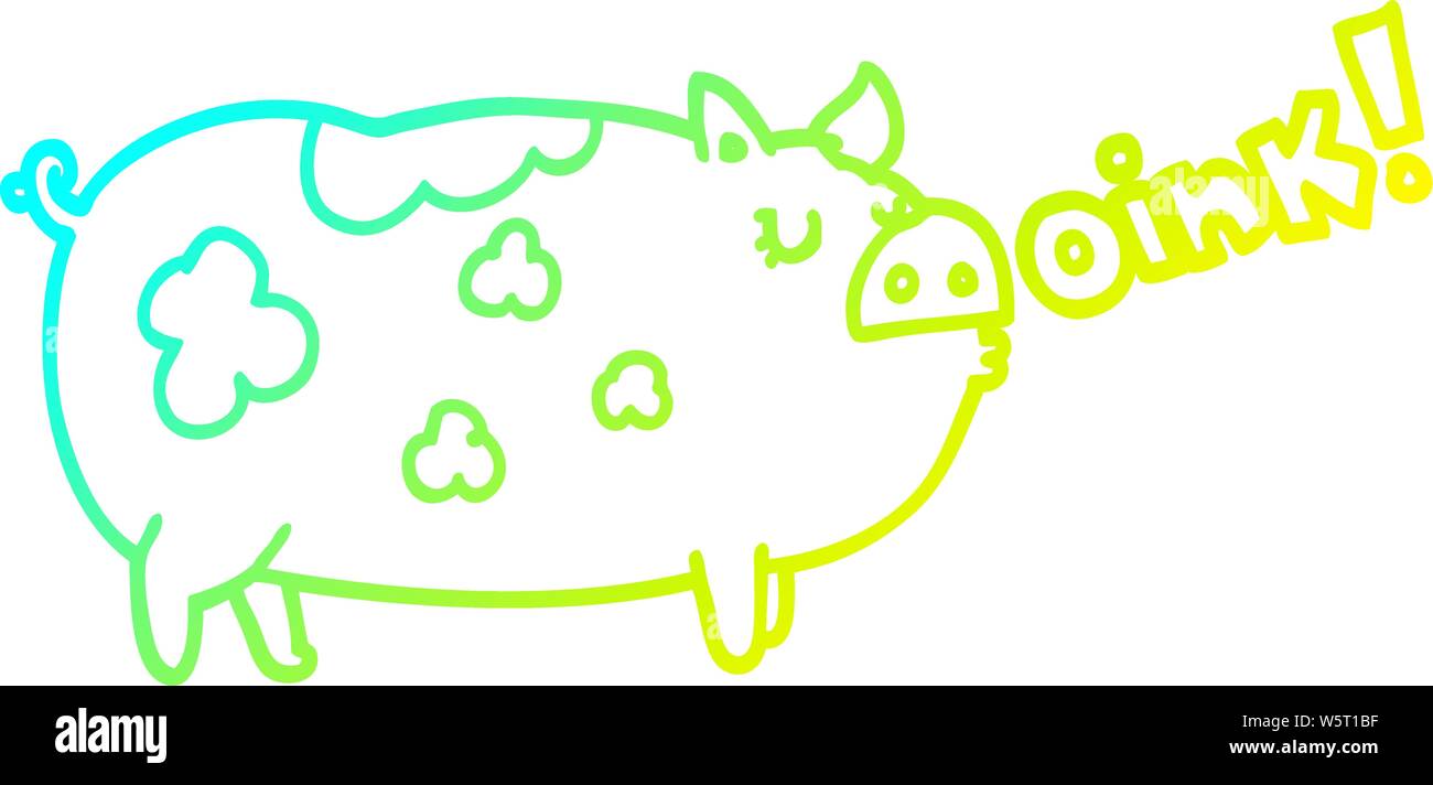 cold gradient line drawing of a cartoon oinking pig Stock Vector Image ...