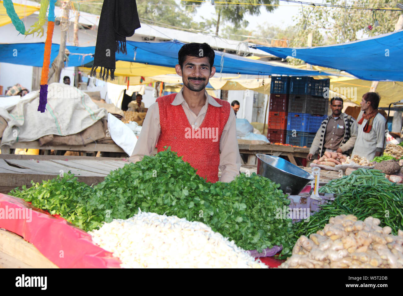 Vendor selling vegetables at a market stall Stock Photo - Alamy