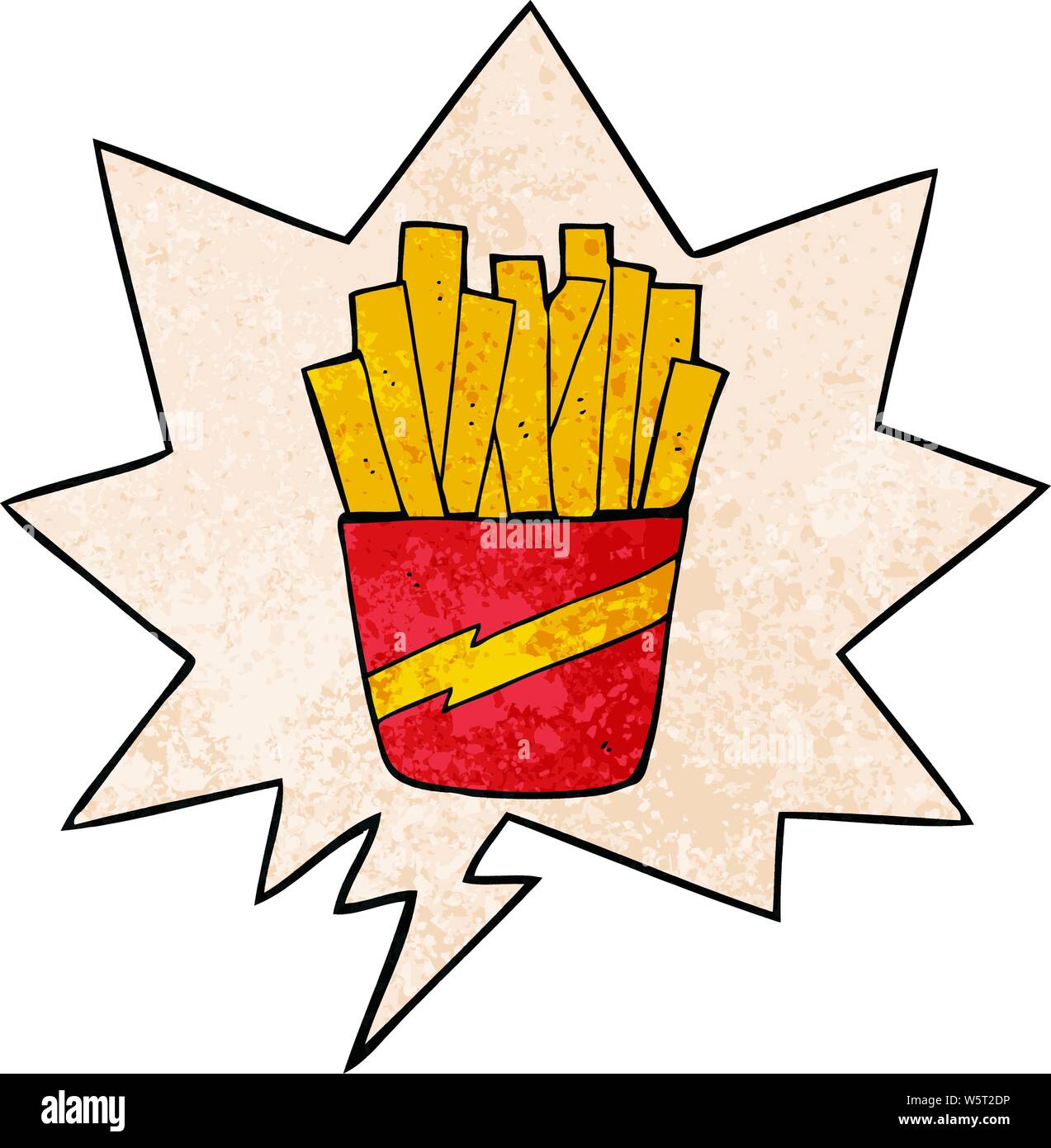 cartoon box of fries with speech bubble in retro texture style Stock ...