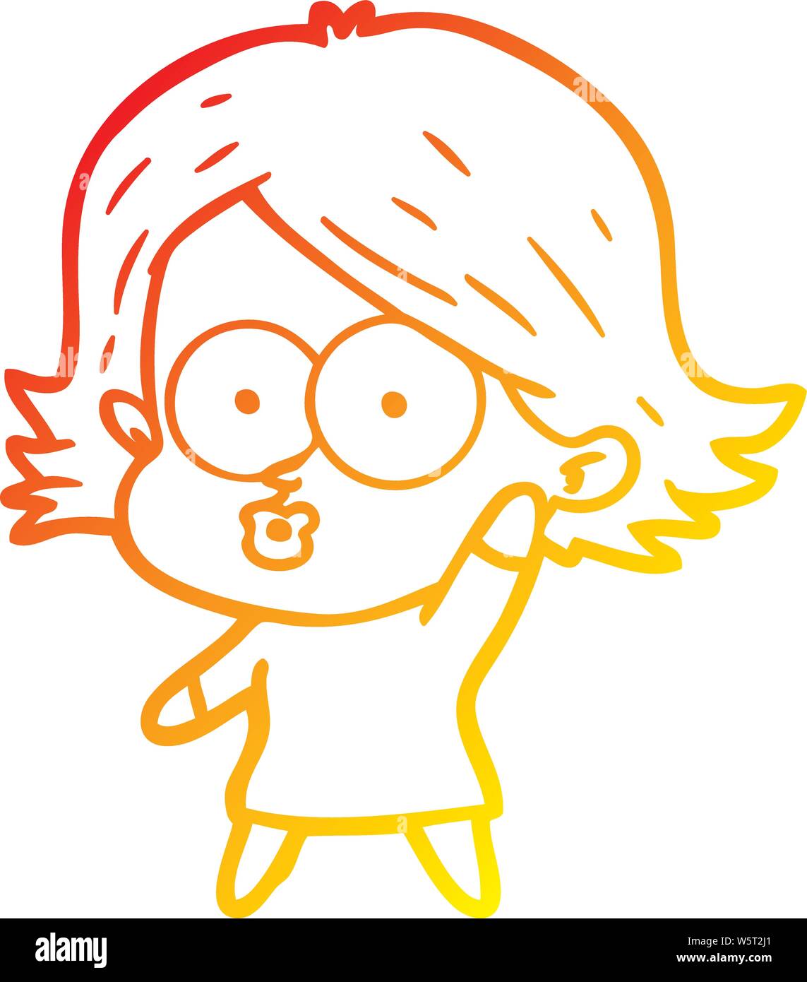 warm gradient line drawing of a cartoon girl pouting Stock Vector Image ...