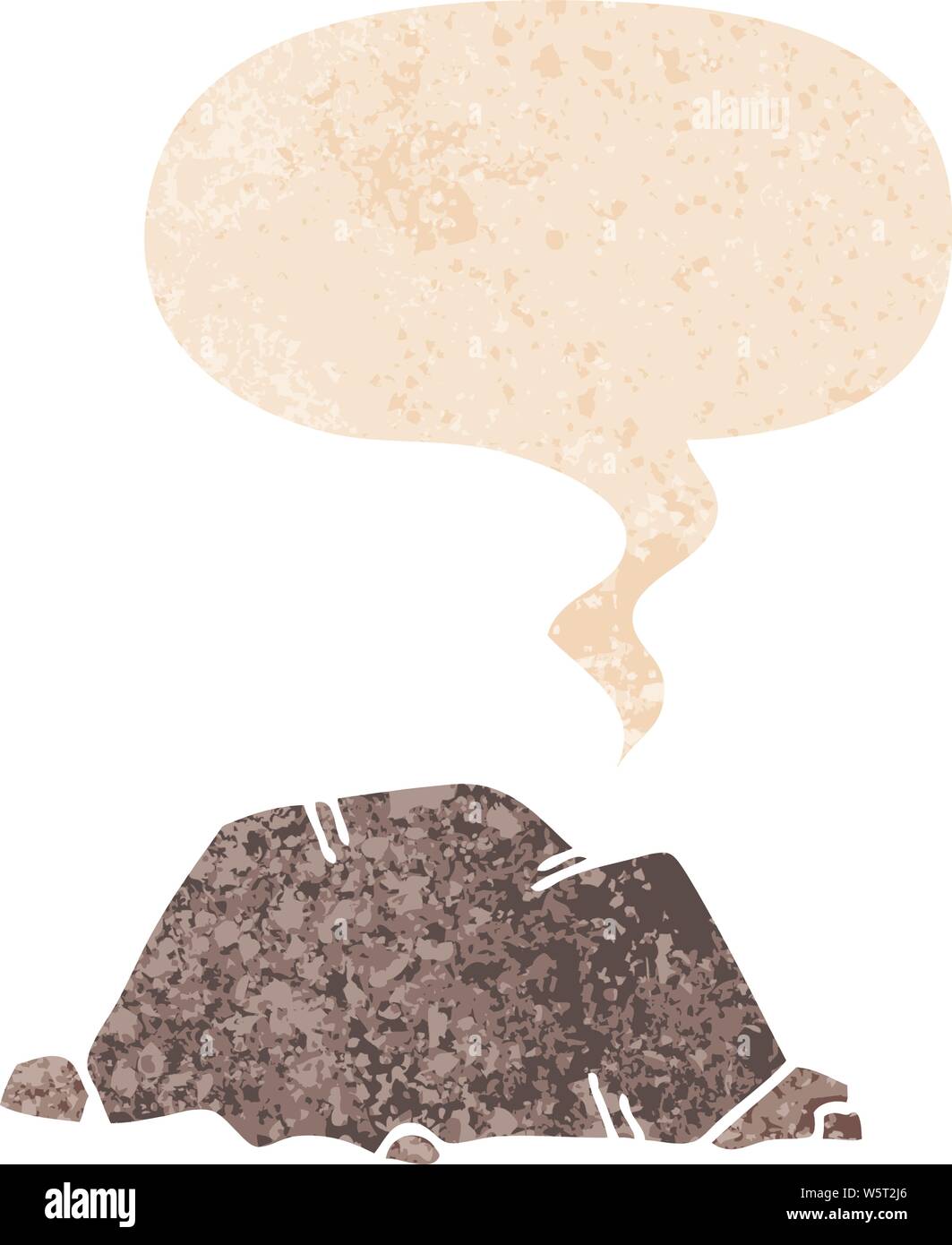 cartoon rock with speech bubble in grunge distressed retro textured ...