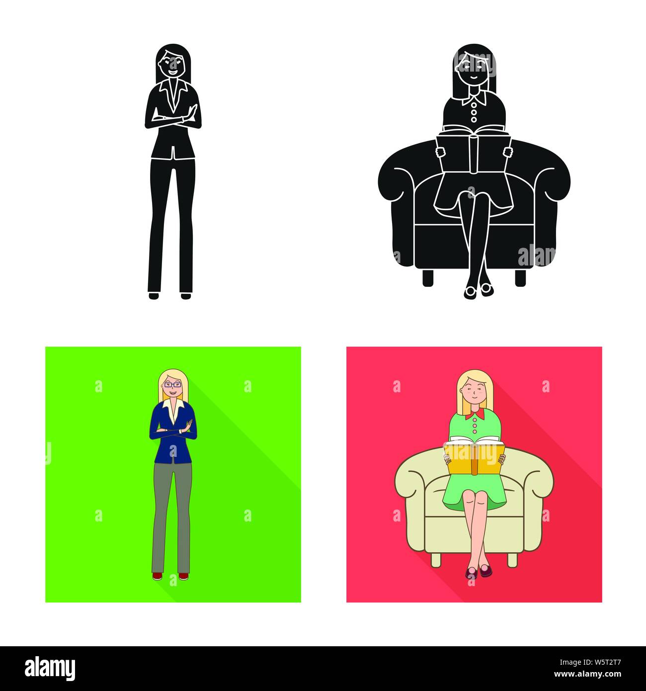 Vector design of posture and mood icon. Set of posture and female ...