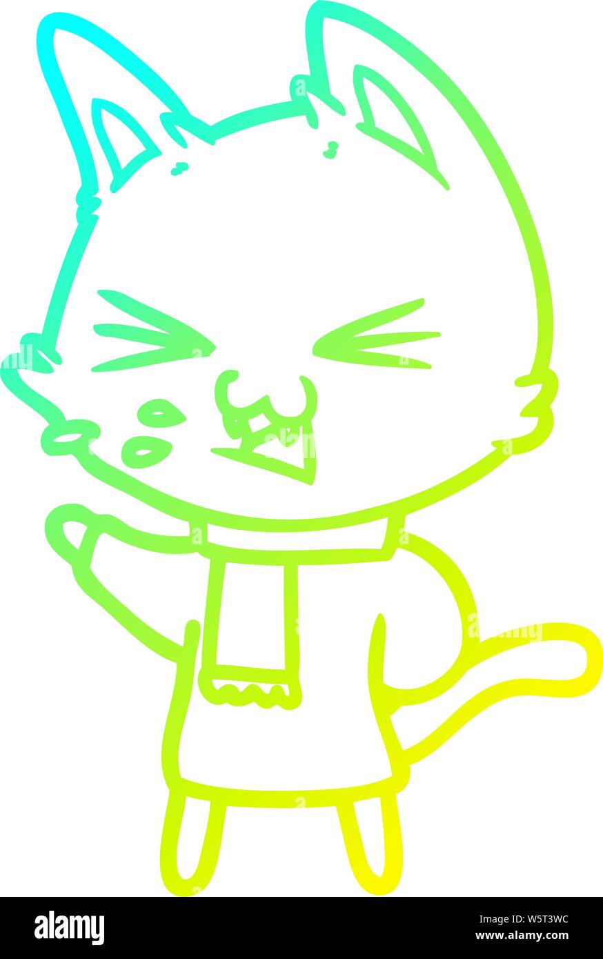 cold gradient line drawing of a cartoon cat hissing Stock Vector Image ...