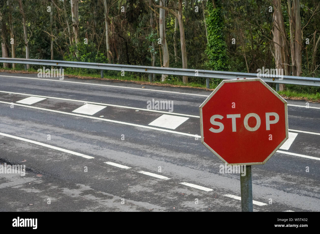 Stop sign on the road Stock Photo - Alamy